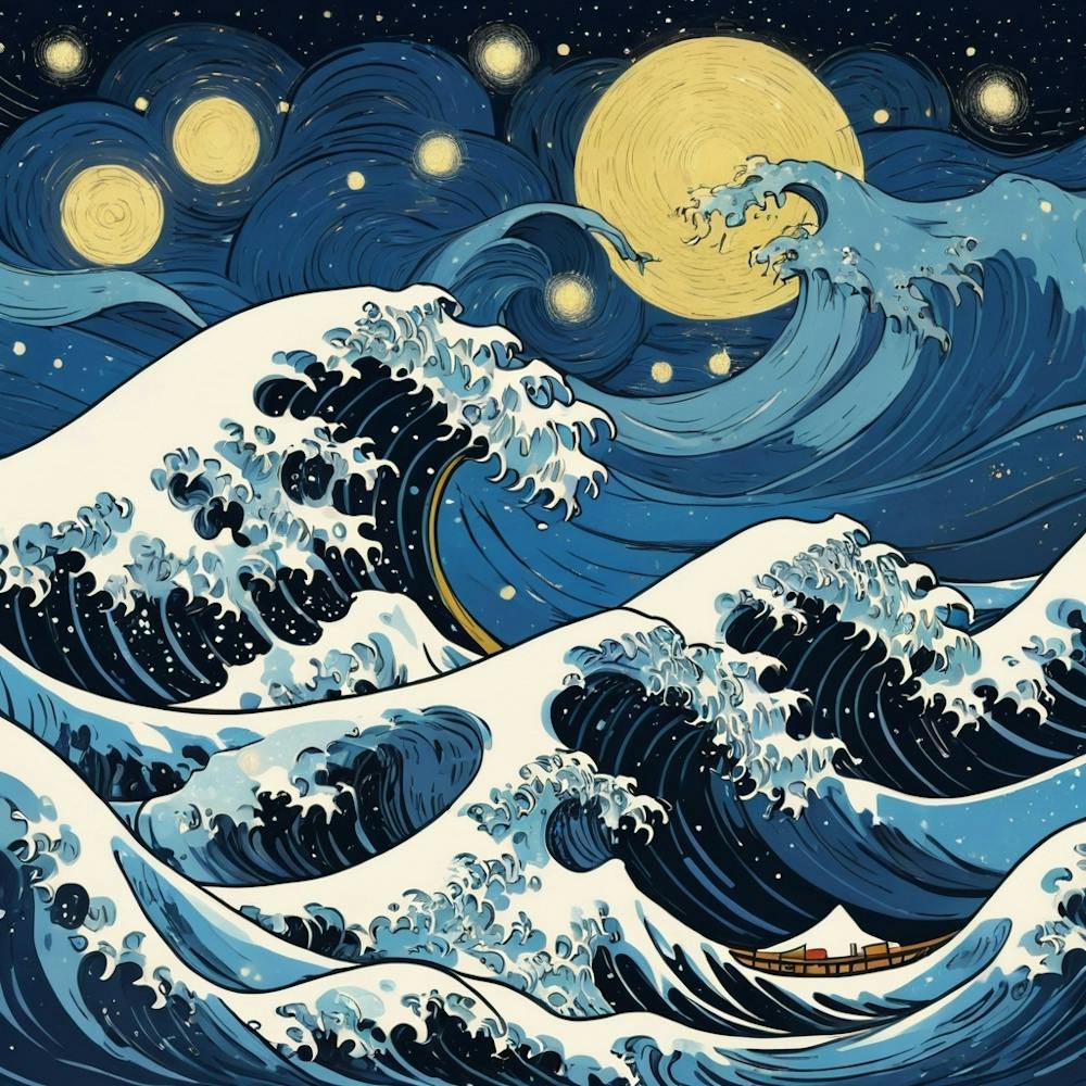 The Great Waves Off Kanagawa Logo At Starry Night Van Gogh Painting 4 ...