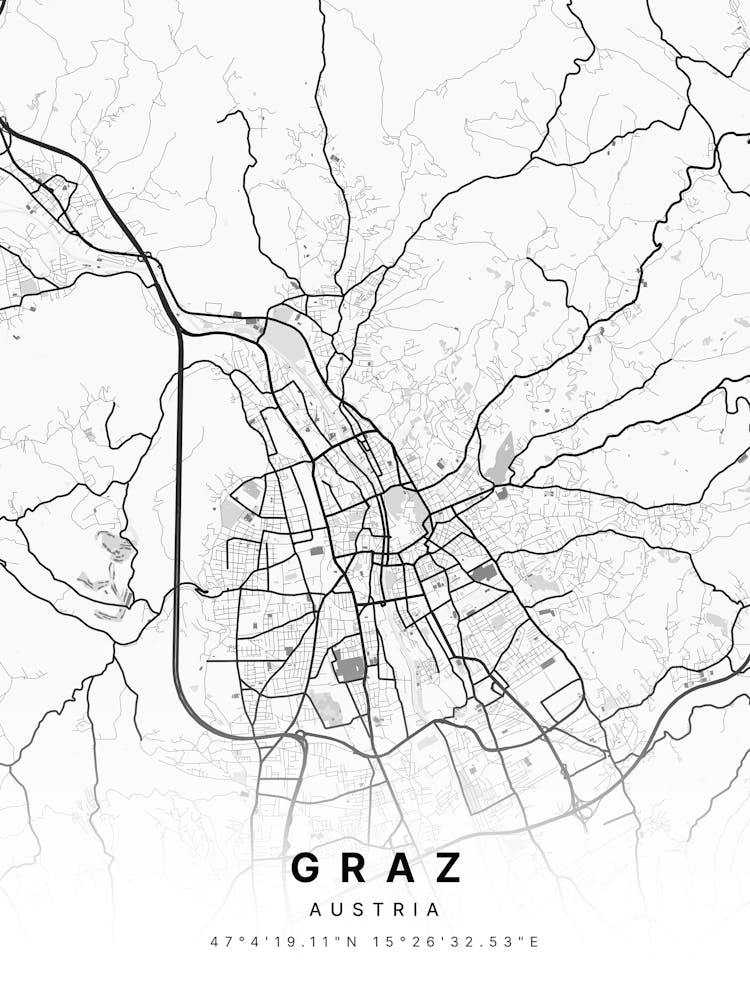 Graz Austria White Map Art Print by The Map Merchant – Fy!
