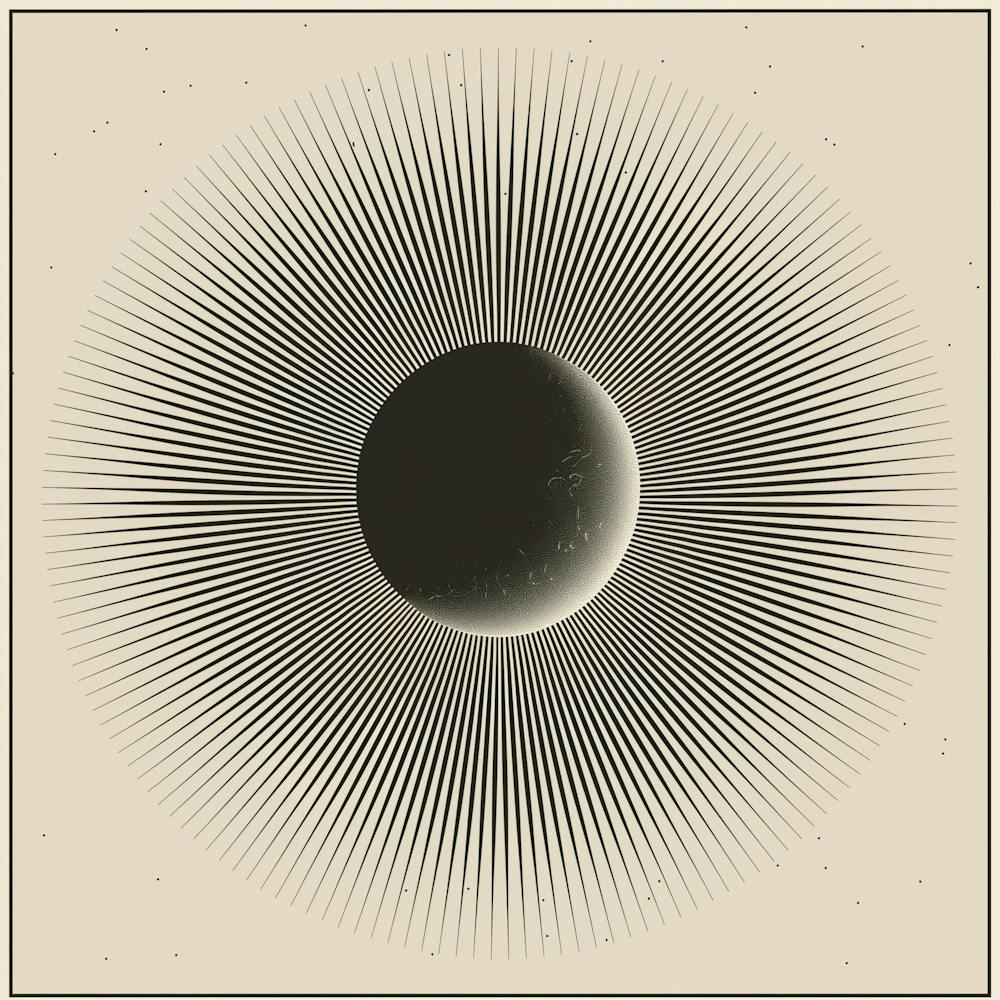 Full Solar Eclipse With Light Ray Lines Radiating Outward, Vector Art ...