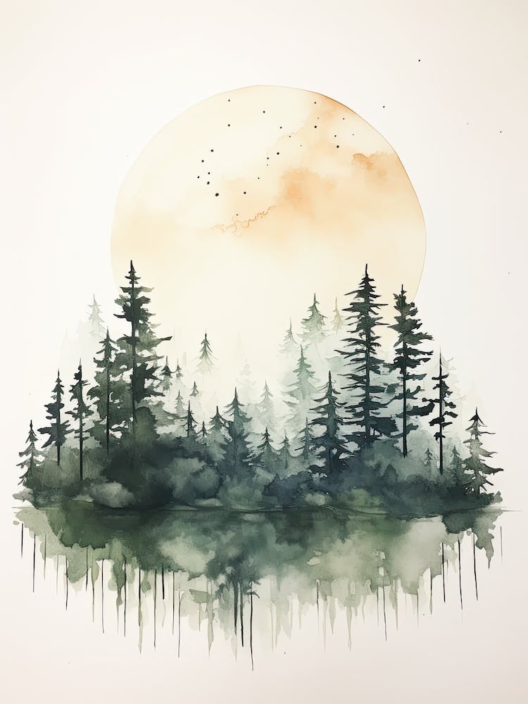 Watercolour Of Taiga Forest Northern Eurasia And North America 0 Art ...