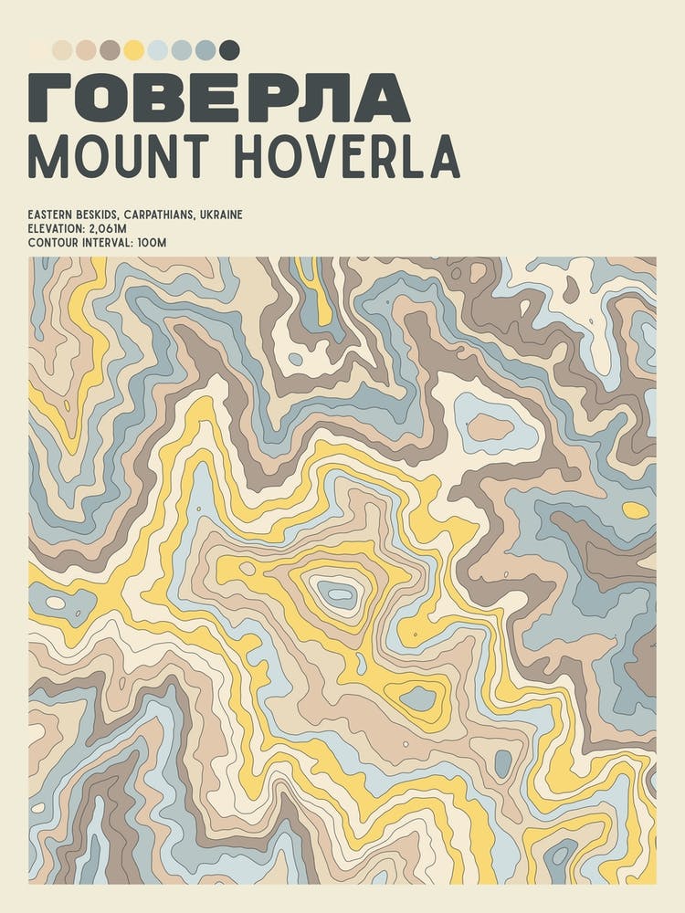 Mount Hoverla Ukrain Topographic Contour Map Art Print by Counter ...