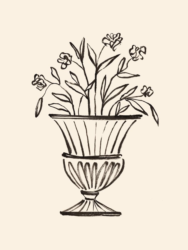 Garden Pot Floral Antique Vase Greco-roman Still Life - Black and White ...