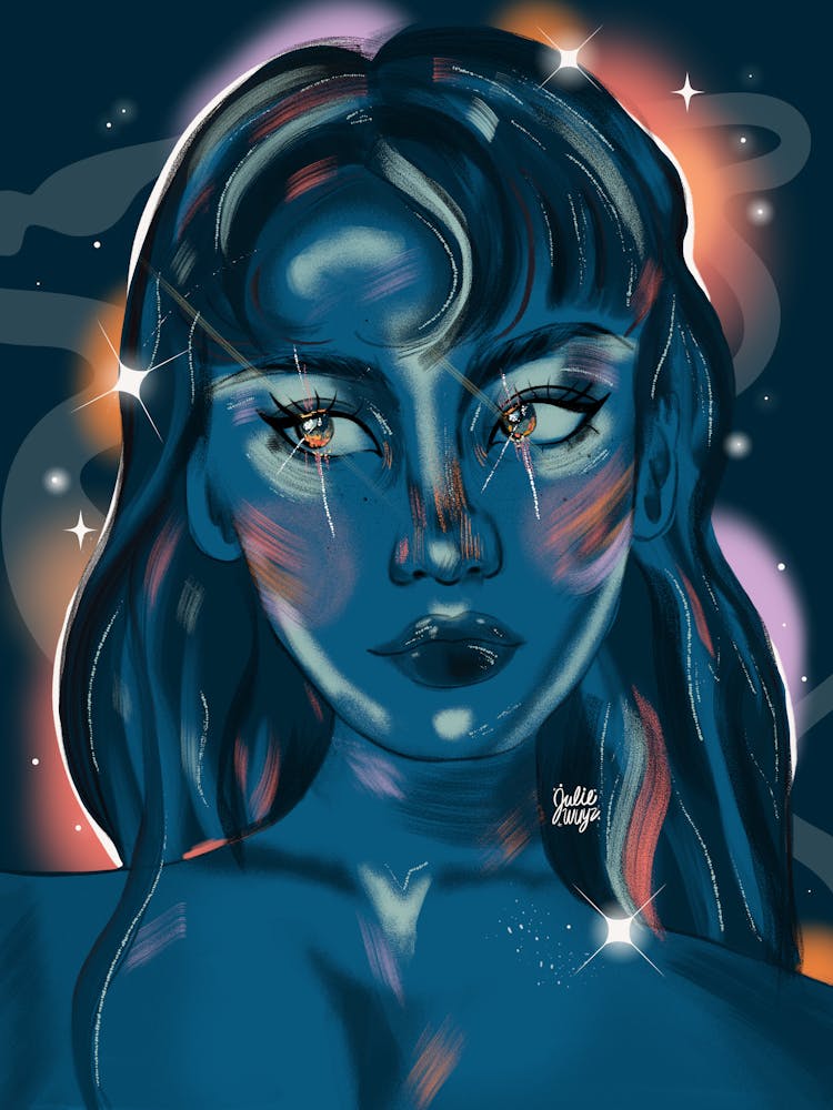 Blue Girl Portrait Art Print by juliewuyz – Fy!