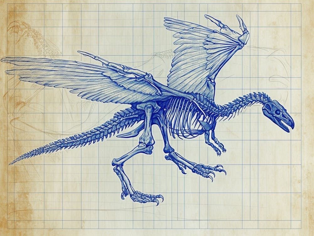 Flying Dinosaur Blueprint Sketch Art Print by Dino Delights – Fy!