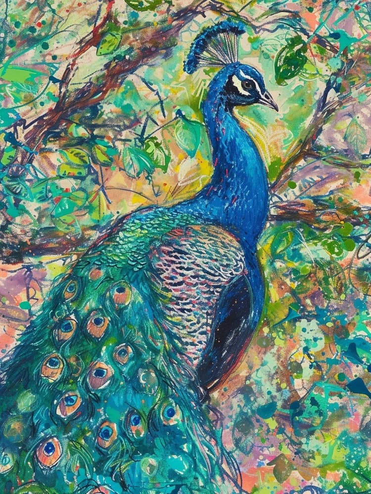Blue Turquoise Peacock Scribble Art Print by Featherline – Fy!
