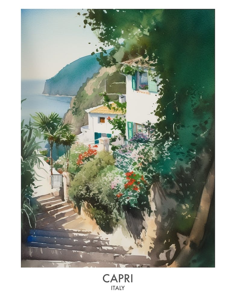 Capri Watercolour Travel Poster 6 Art Print by Fusion Designs – Fy!