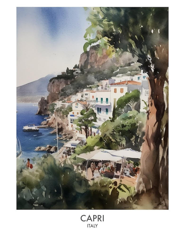 Capri Watercolour Travel Poster 5 Art Print by Fusion Designs – Fy!