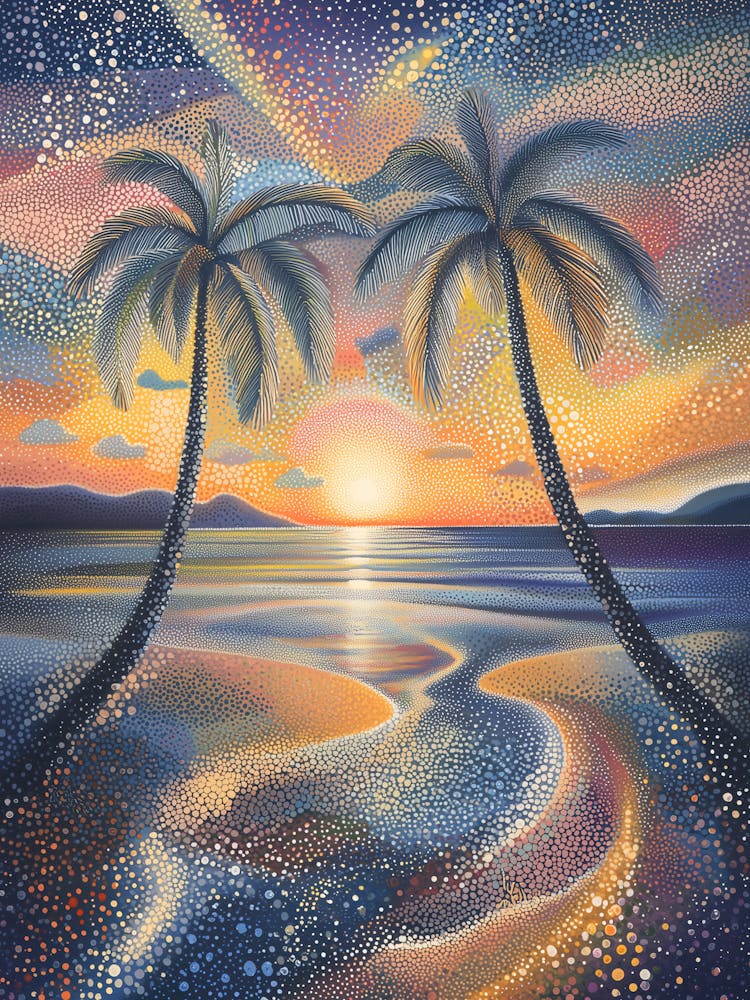 Tropical Sunset In Pointillist Style Poster Art Print by Moisky – Fy!