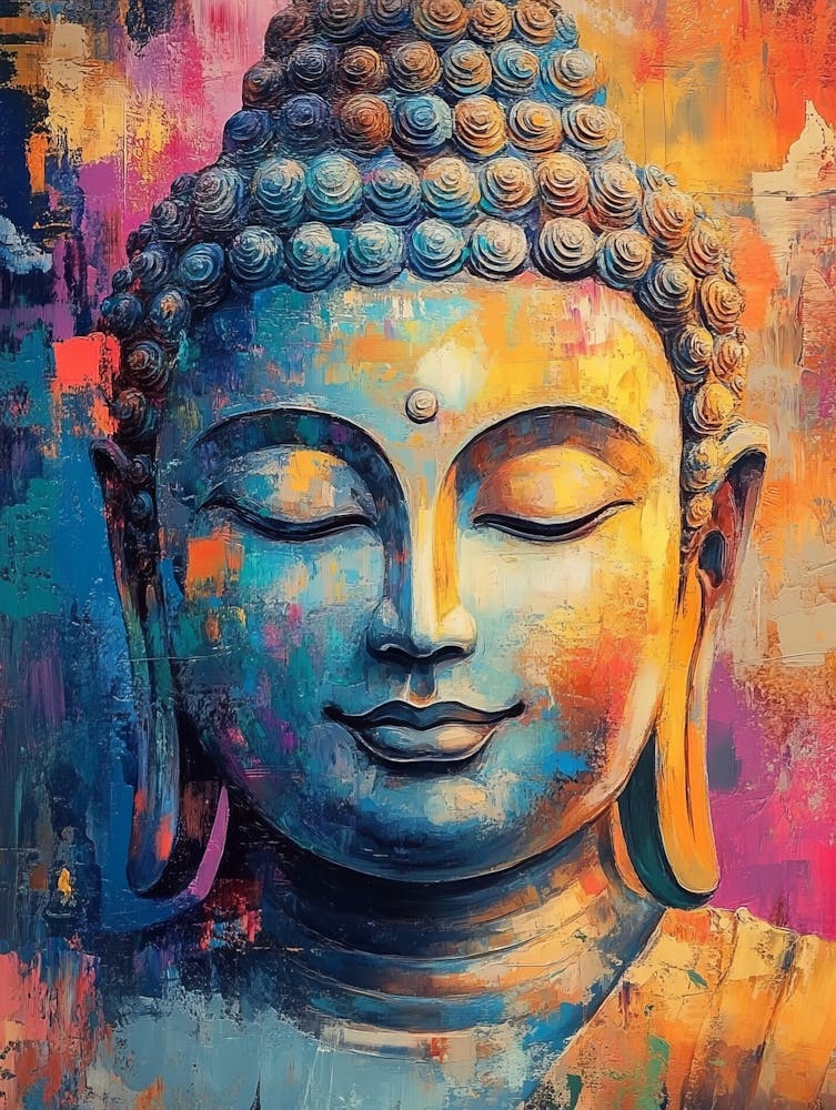 Lord Buddha Oil Draw, Buddha Statue Oil Painting In Colorful Colors ...