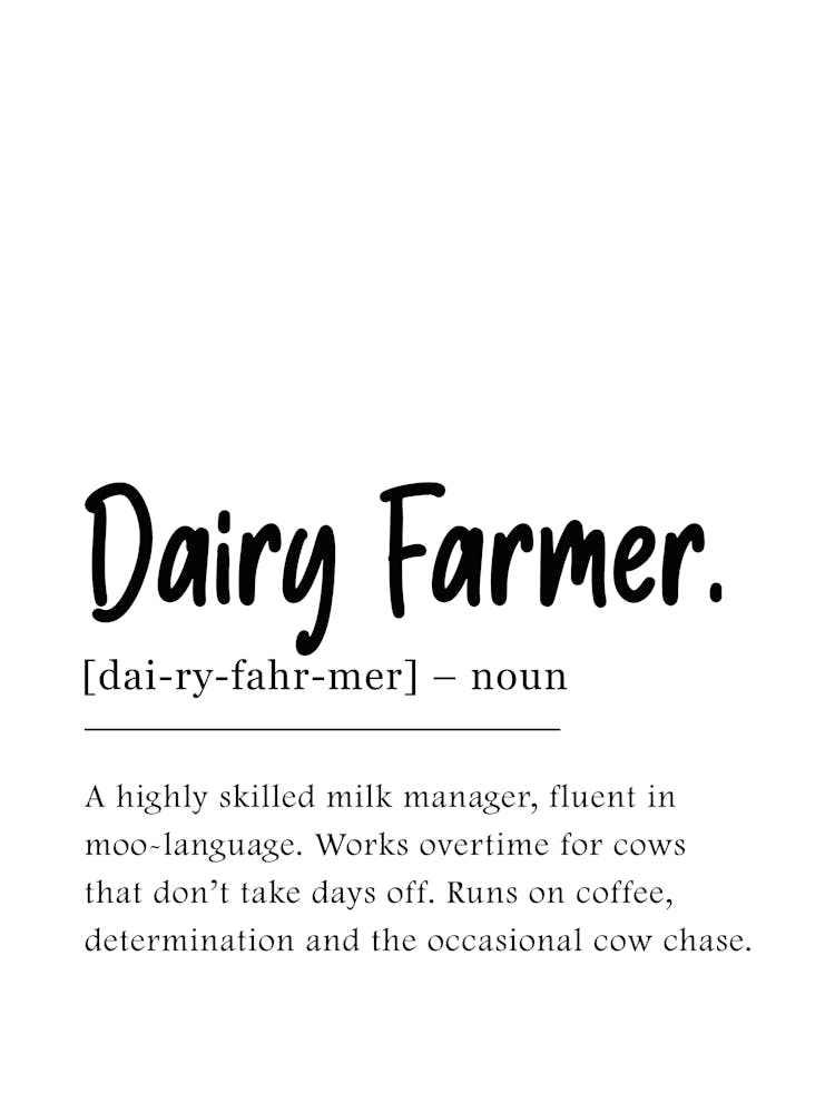 Dairy Farmer Definition Poster - Dictionary Art Print by Fy!