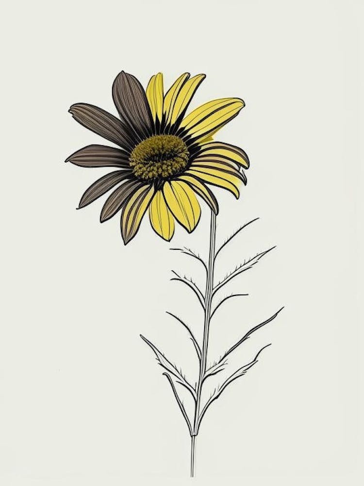 Rudbeckia Floral Minimal Line Drawing 3 Flower Art Print by The Artsy ...