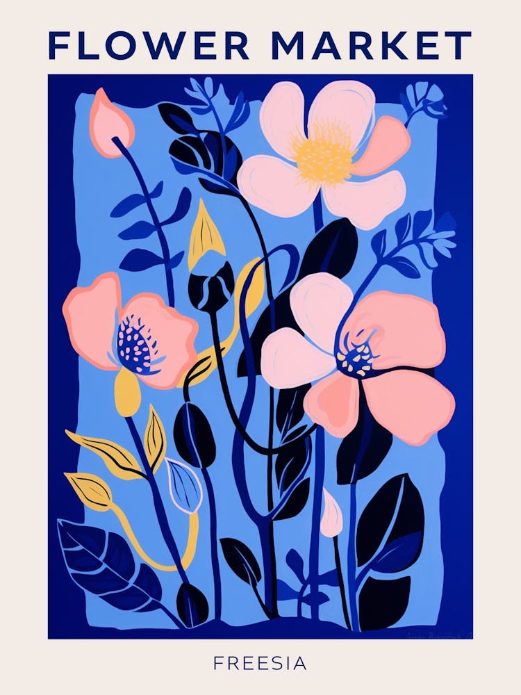 Blue Flower Market Poster Freesia 4 Art Print by Botanic Studio – Fy!
