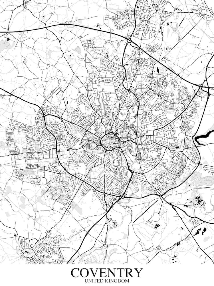 Coventry White Black Map Art Print by Mapply – Fy!