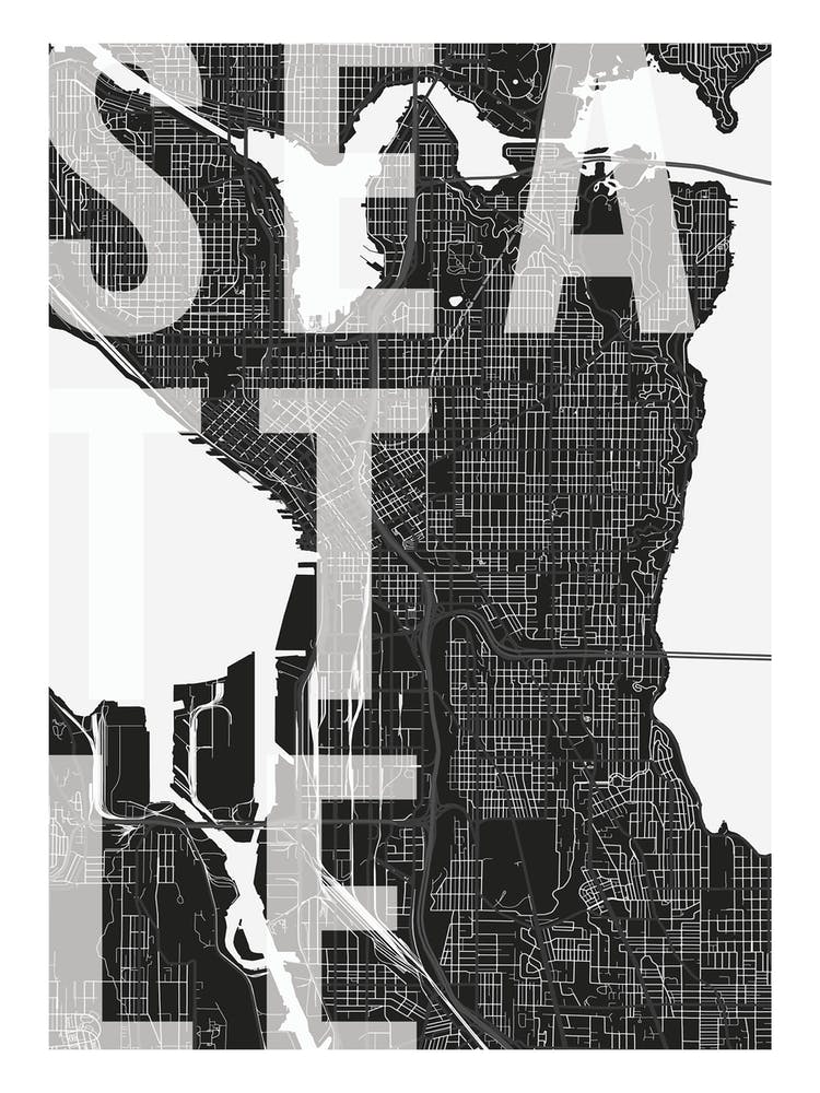 Seattle Mono Street Map Text Overlay Art Print by Typologie Paper Co – Fy!