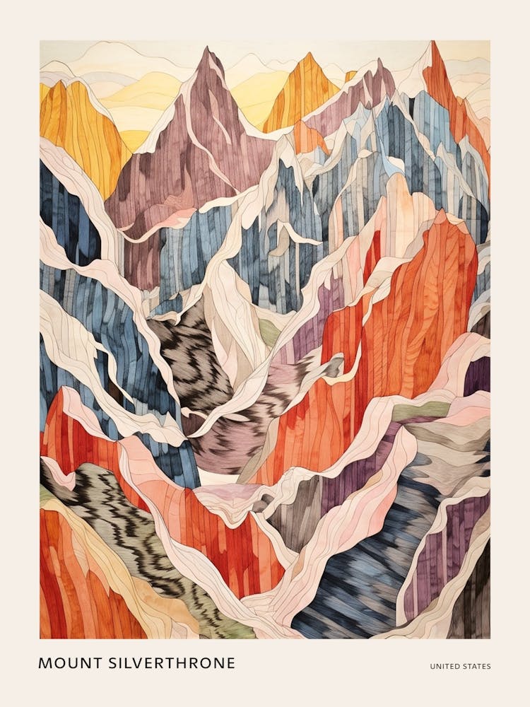 Mount Silverthrone United States Colourful Mountain Illustration Poster ...