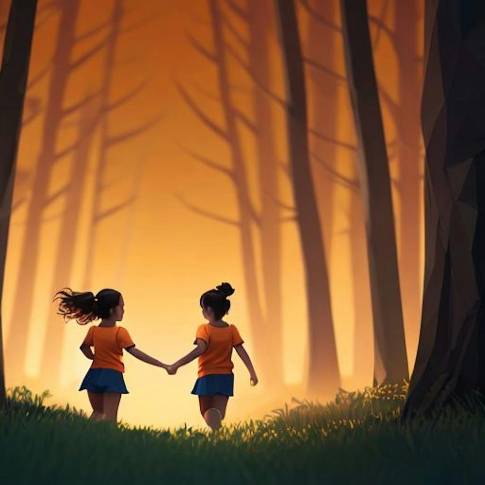 Two Girls Holding Hands In The Forest Art Print by Lobob – Fy!