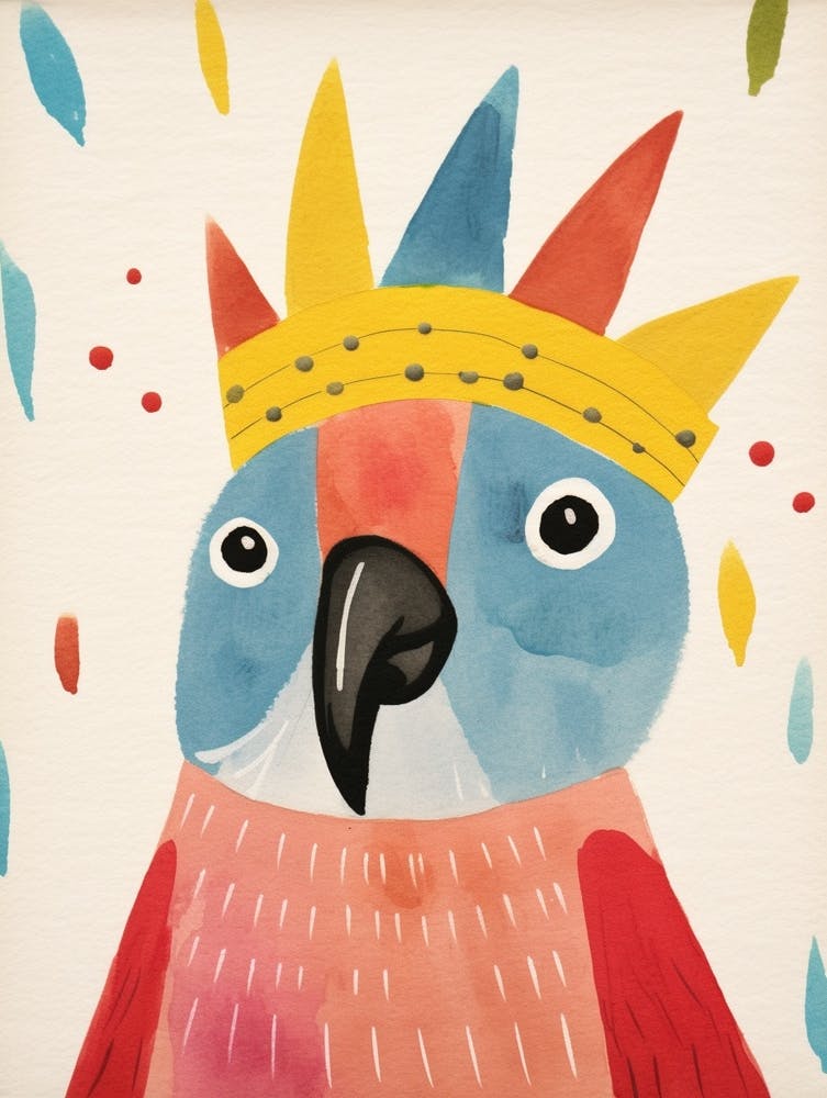 Little Macaw 2 Wearing A Crown Art Print by Scribble Studio – Fy!