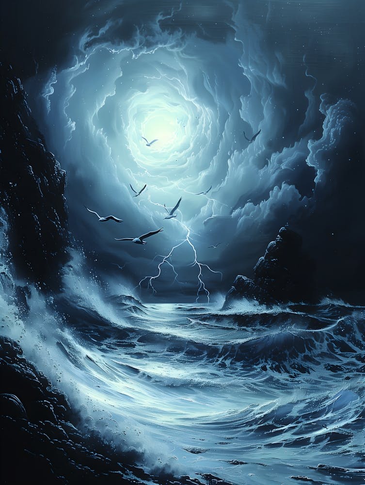 Stormy Sea, Bichromatic, Surrealism, Impressionism Art Print by Moisky ...