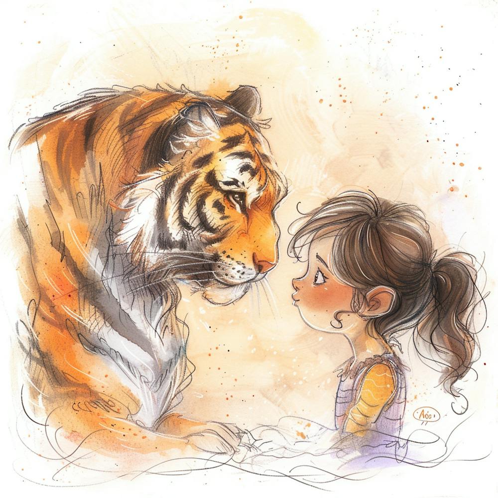 Little Girl And Tiger 1 Art Print by Happy Wall Art – Fy!