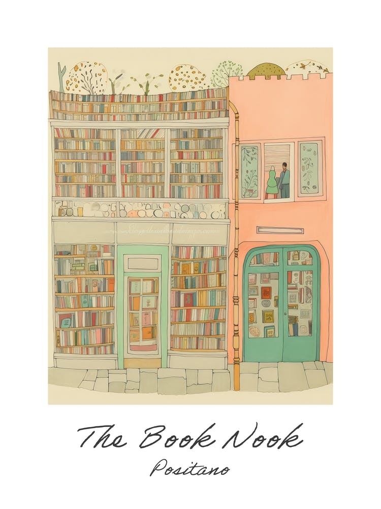 Positano The Book Nook Pastel Colours 1 Poster Art Print by Cityscape ...