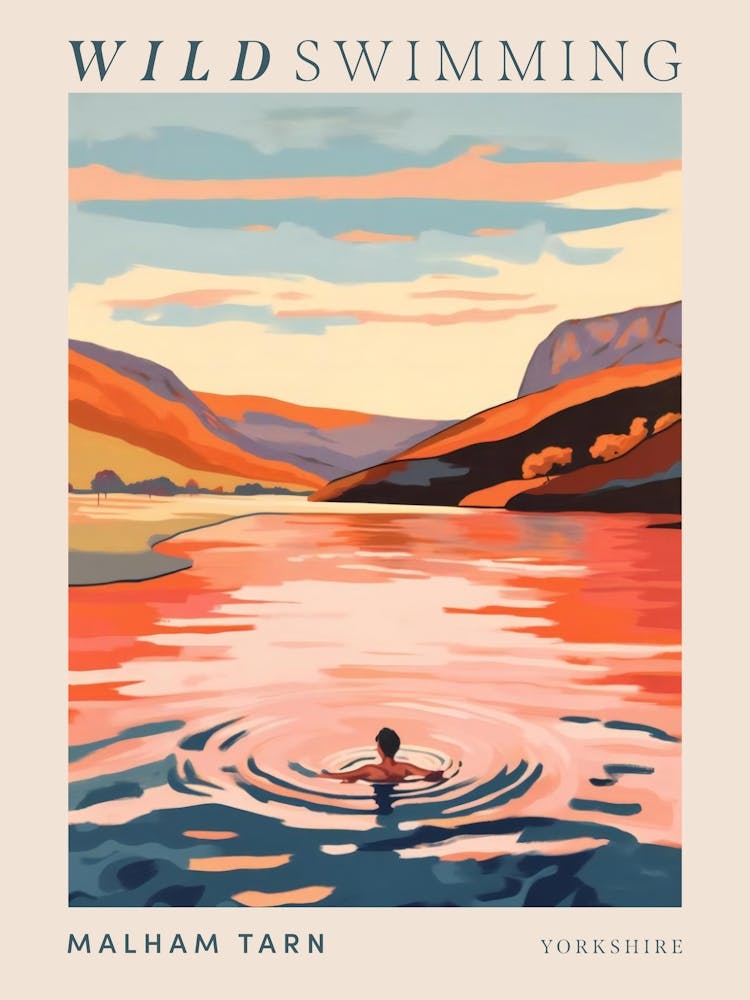 Wild Swimming At Malham Tarn Yorkshire 1 Poster Art Print by Travel ...