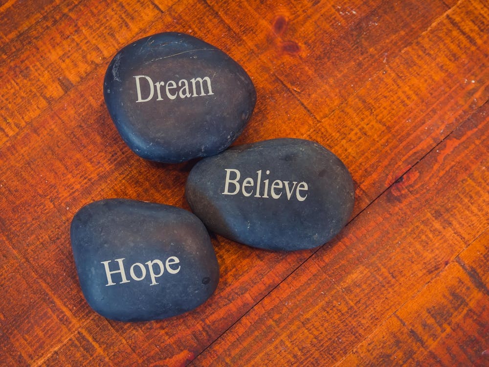 Black Inspirational Pebble Stones With The Words Dream, Believe And ...