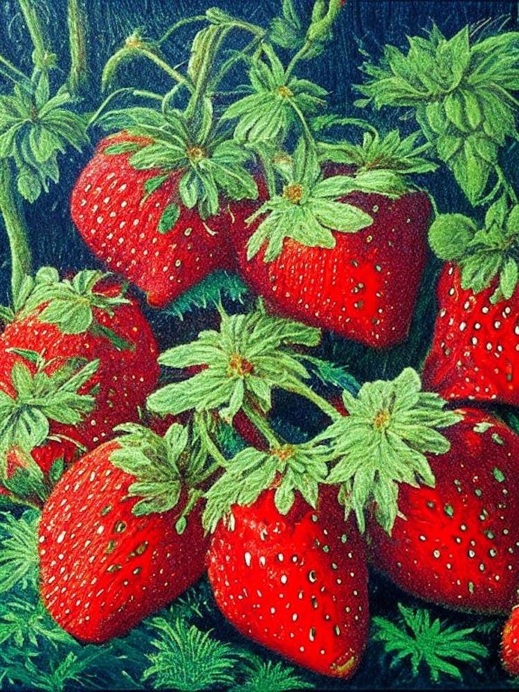 Everbearing Strawberries, Plant, Pointillism Art Print by Berry Fine ...