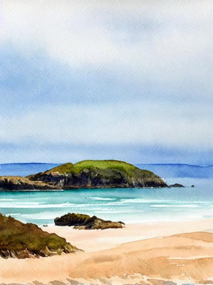 Barafundle Bay Beach 3, Pembrokeshire, Wales Watercolour Art Print by ...
