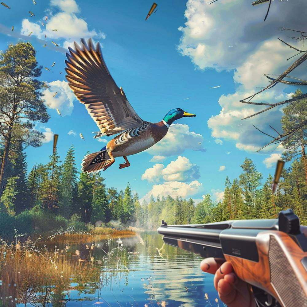 Duck Hunting Game ; Shotgun Aim To Flying Duck At Forest City ,Day Time ...