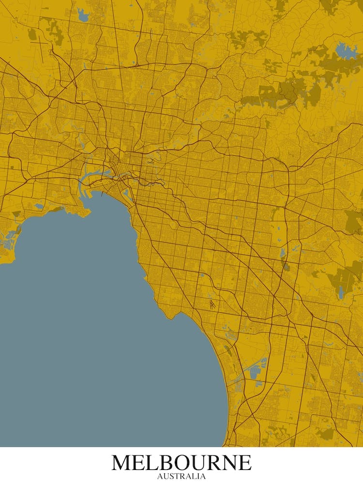 Melbourne Yellow Blue Map Art Print by Mapply – Fy!