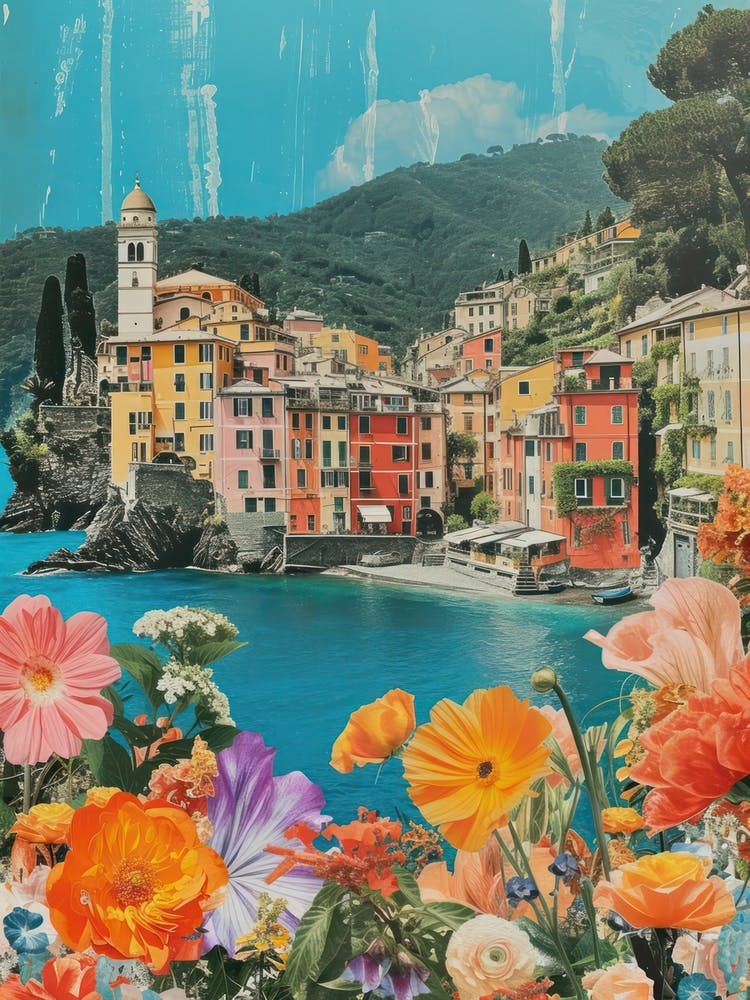 Portofino Floral Retro Collage Style 2 Art Print by Cityscape Art Co. – Fy!