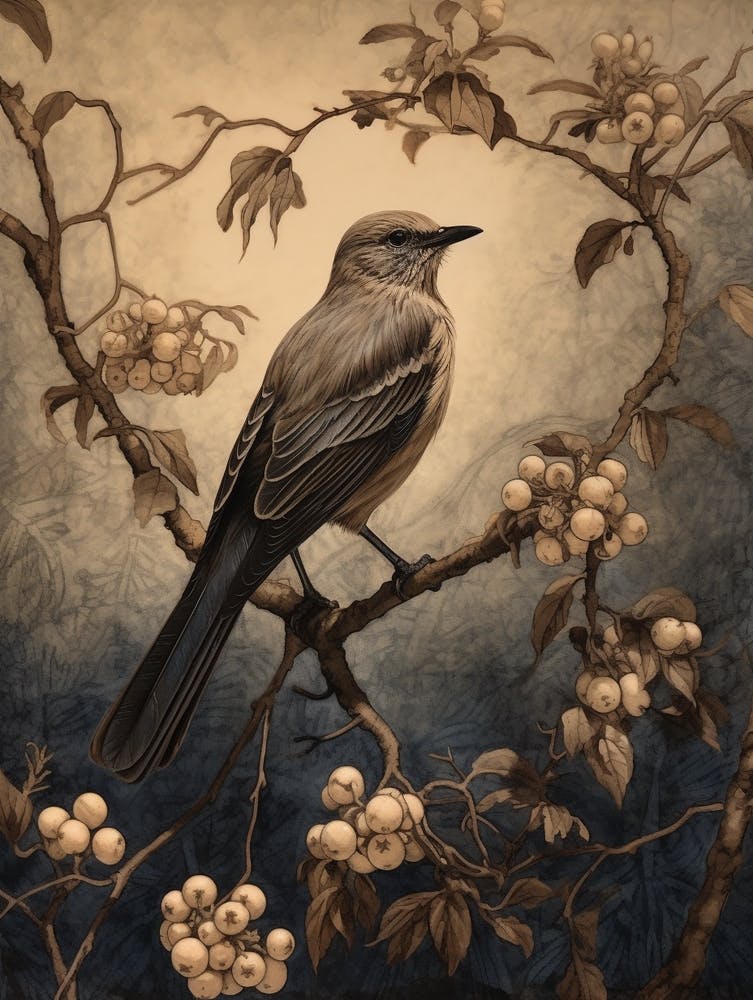 Dark And Moody Botanical Mockingbird 3 Art Print by Feathered Muse – Fy!