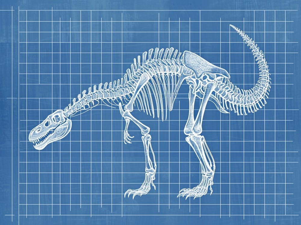 Brontosaurus Dinosaur Skeleton Blueprint Art Print by Dino Delights – Fy!
