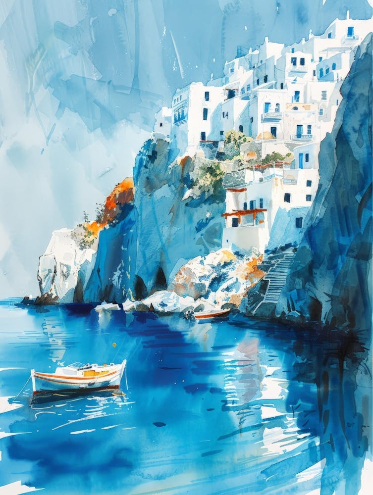 Watercolour Of Greece Art Print by Moving Clouds Art – Fy!