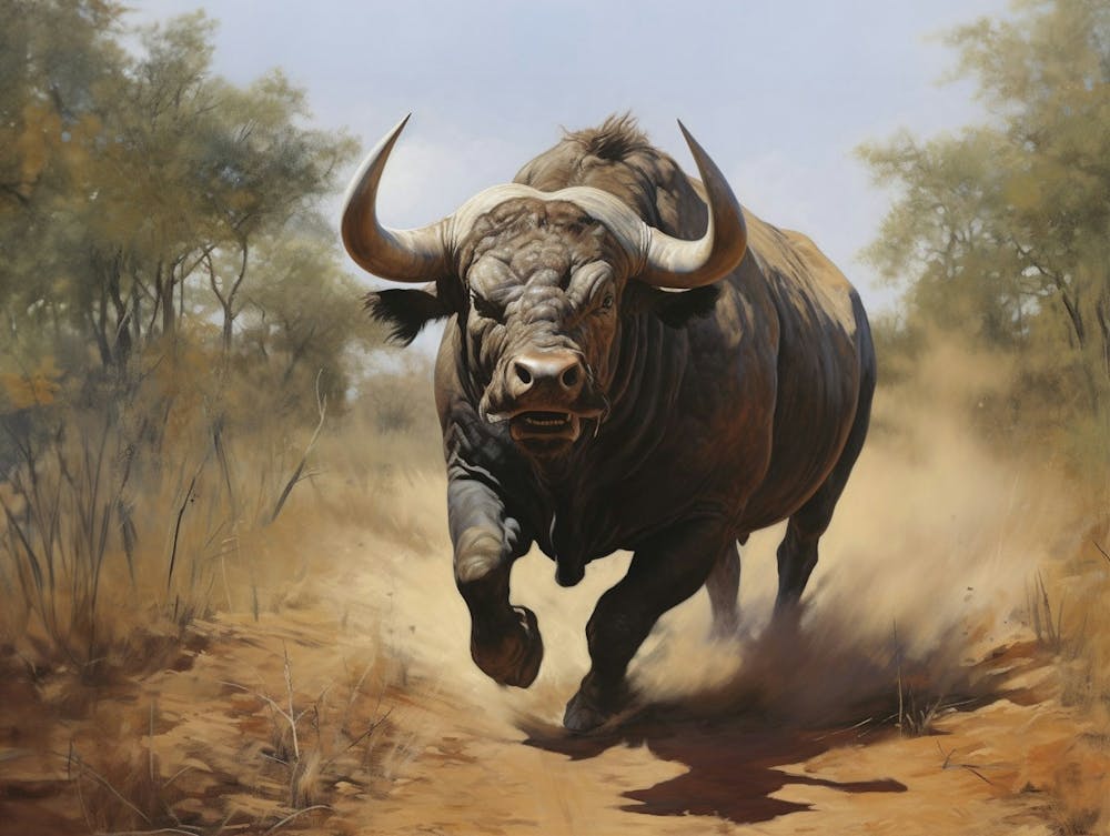 African Buffalo Charging Realism 2 Art Print by AfricanWild Strokes – Fy!