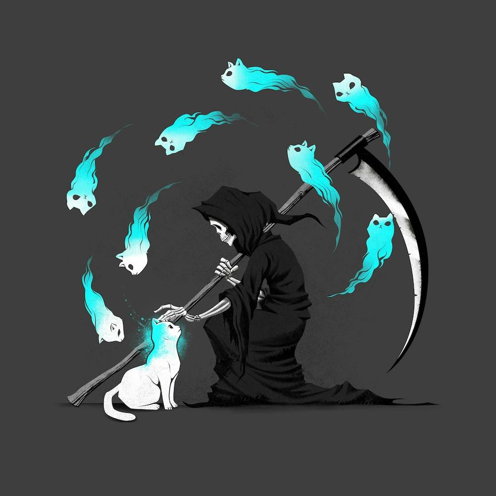Recharging Death Cat 9 Lives Square Art Print by Tobias Fonseca – Fy!