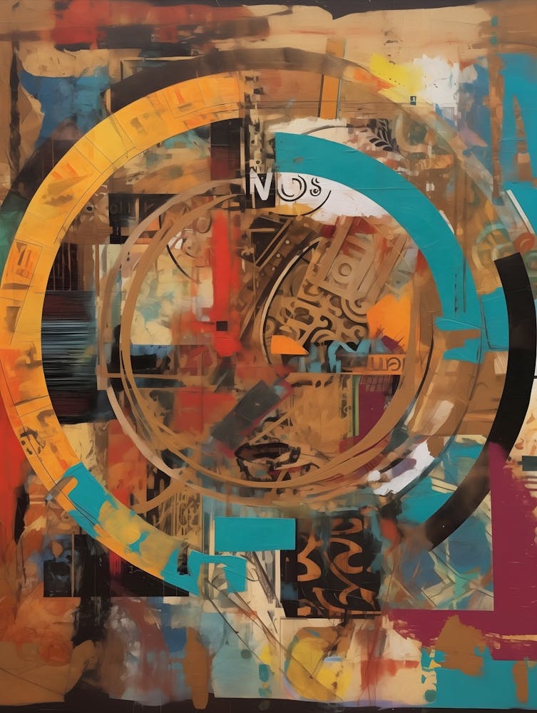 Spinning around, Abstract Collage In Pantone Monoprint Splashed Colors ...