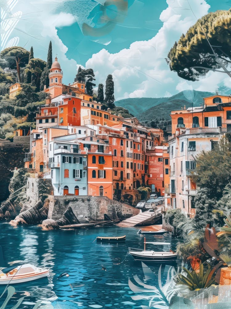 Portofino Retro Collage Style 4 Art Print by Cityscape Art Co. – Fy!