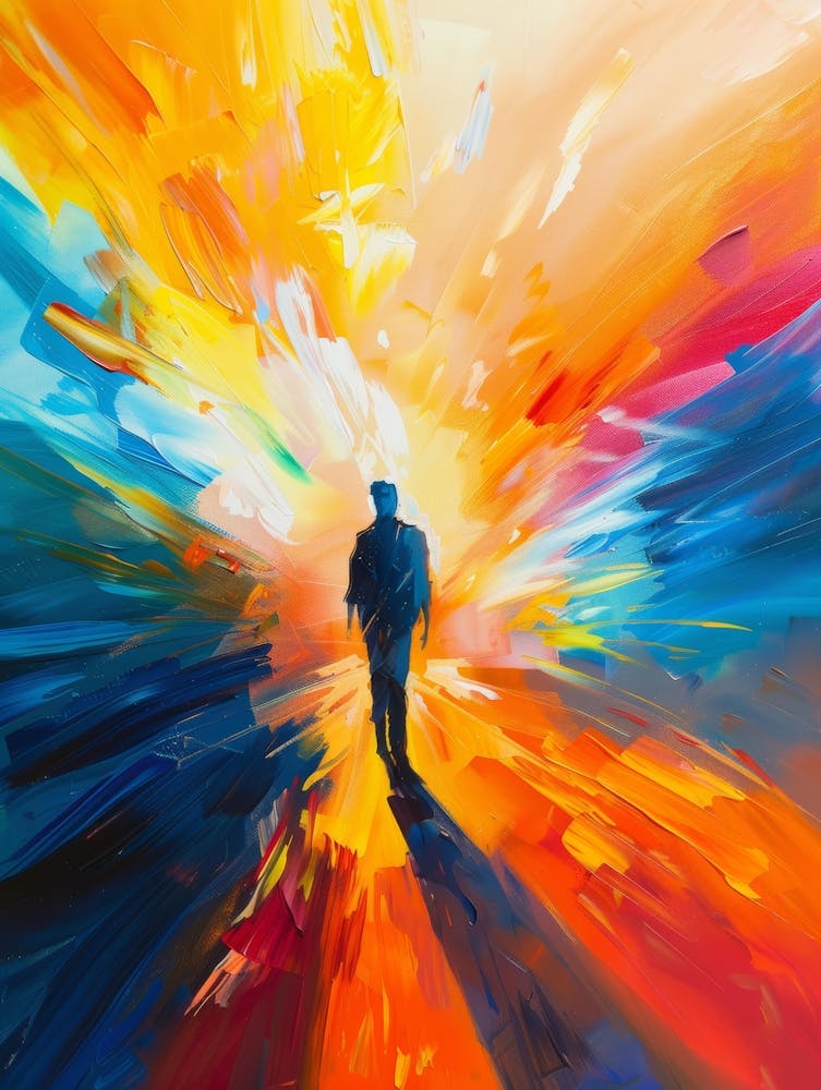 Abstract Of A Man Walking In A Bright Light Art Print by Moving Clouds ...