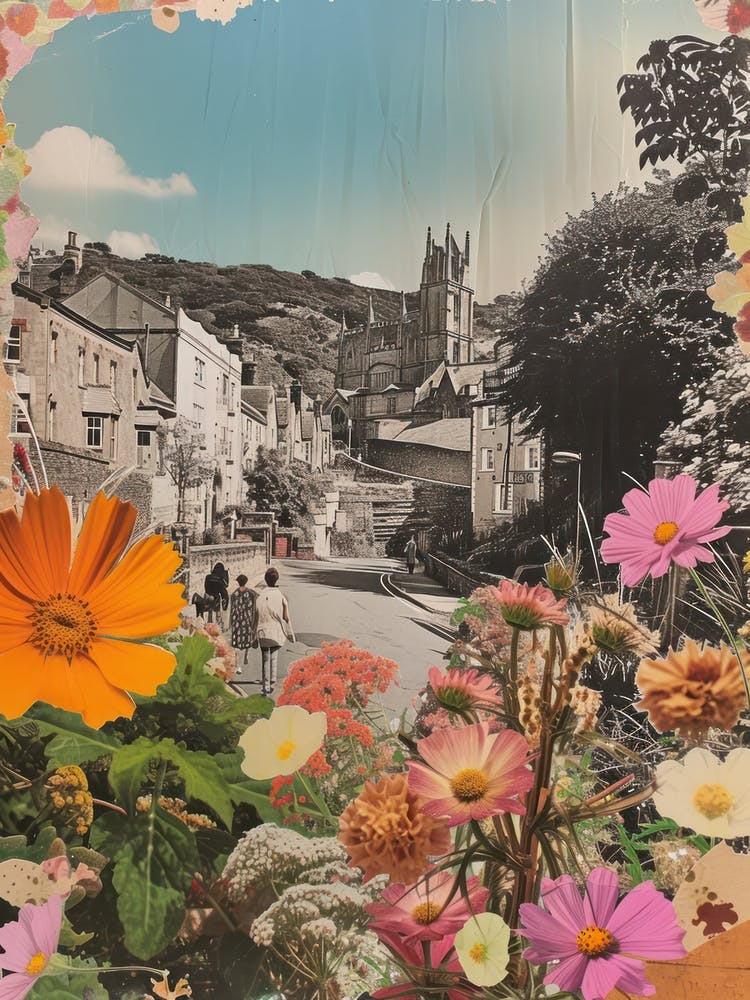 Devon Floral Retro Collage Style 4 Art Print by Cityscape Art Co. – Fy!