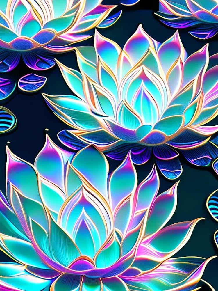 Lotus Flower Repeat Pattern Holographic 3 Art Print by The Artsy ...