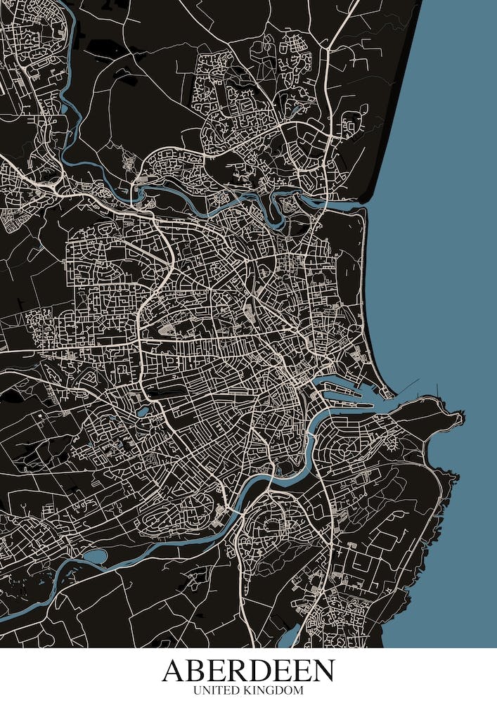 Aberdeen Black Blue Map Art Print by Mapply – Fy!