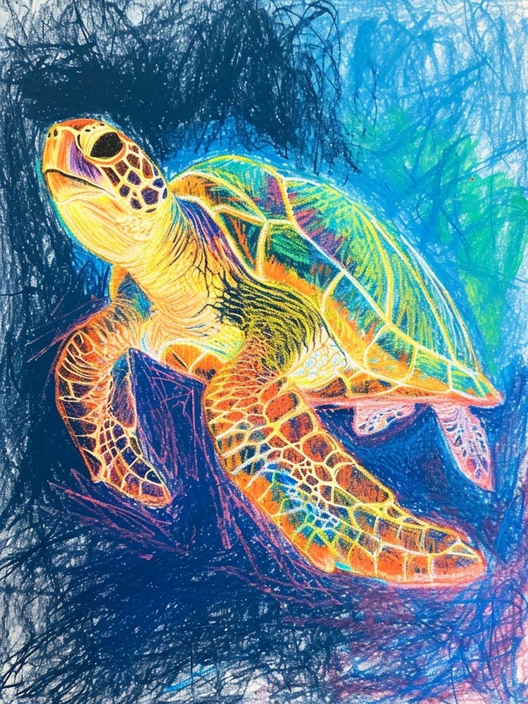 Sea Turtle Underwater Scribble Art Print by Energy of the Sea – Fy!