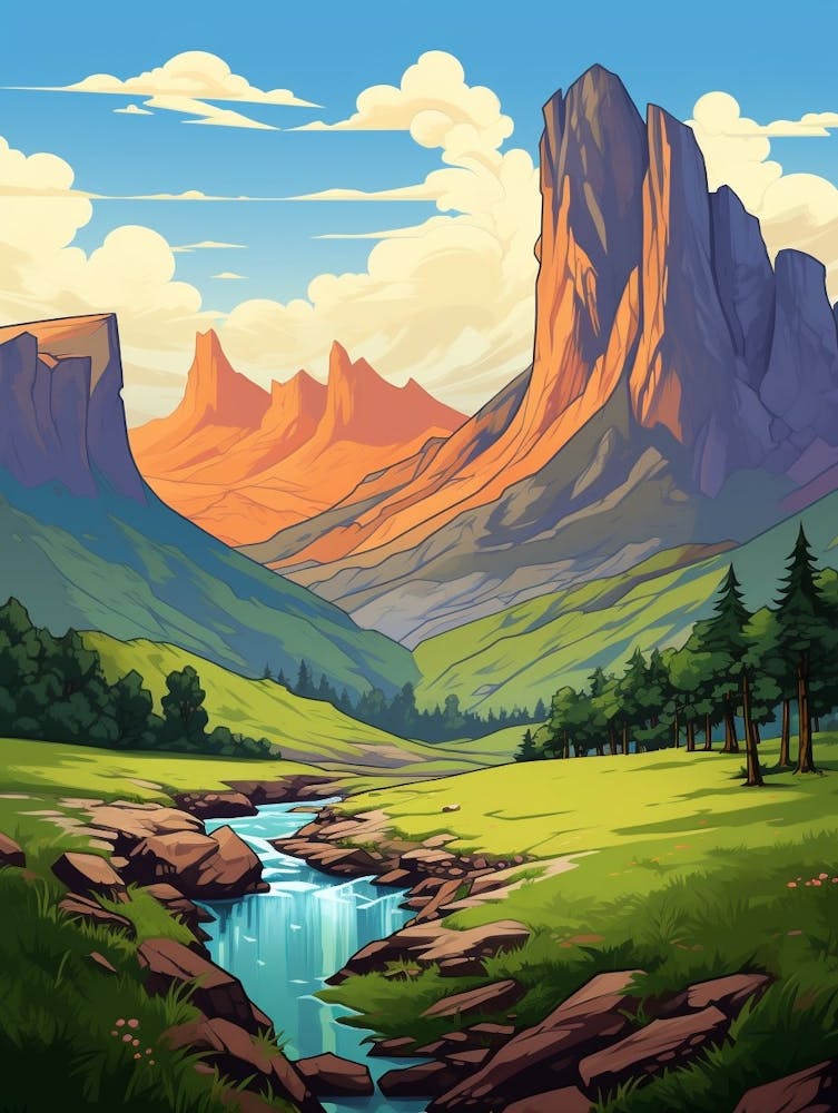 Drakensberg Mountain Range Cartoon 1 Art Print by PixelPerfect – Fy!