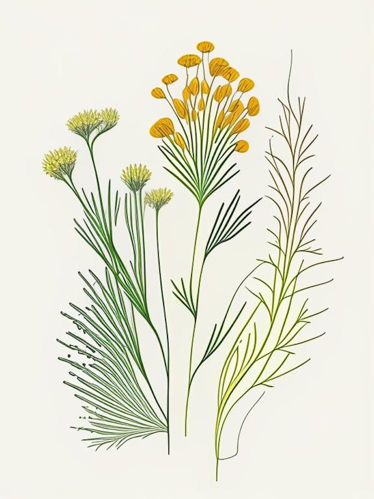 Fennel Seeds Spices And Herbs Minimal Line Drawing 7 Art Print by ...