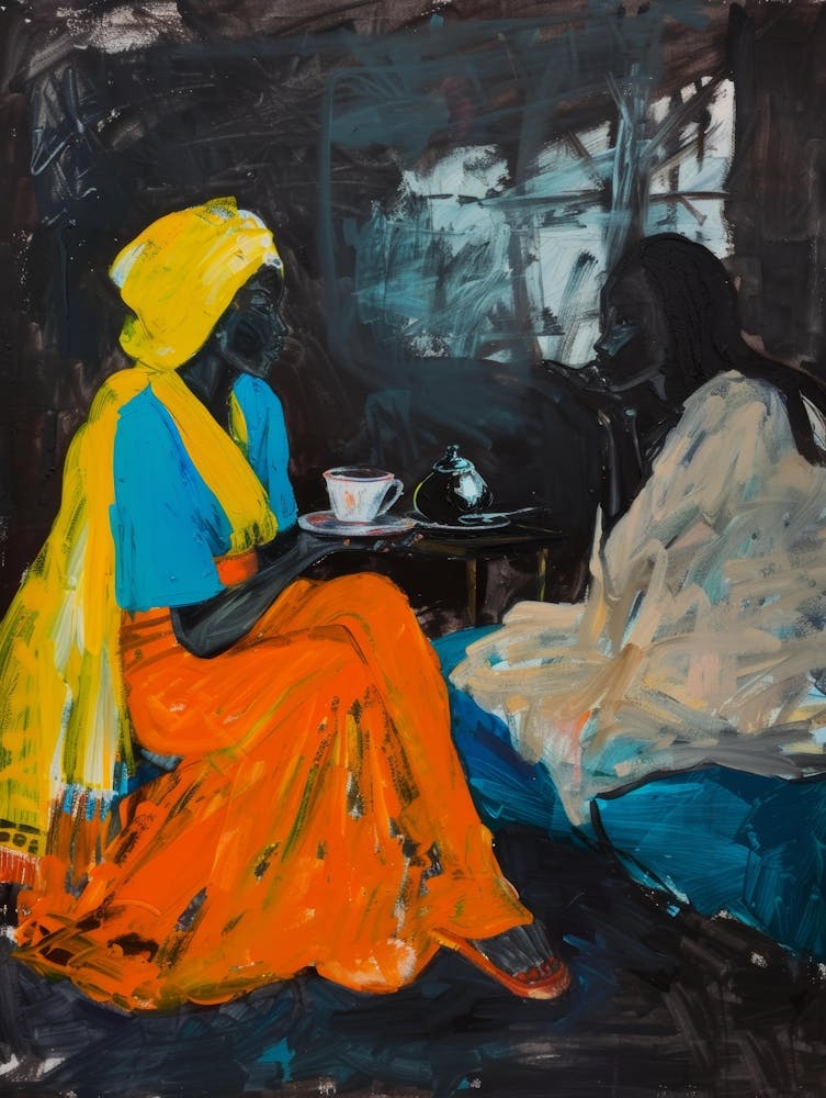 Two Women Drinking Tea Art Print by Moving Clouds Art – Fy!