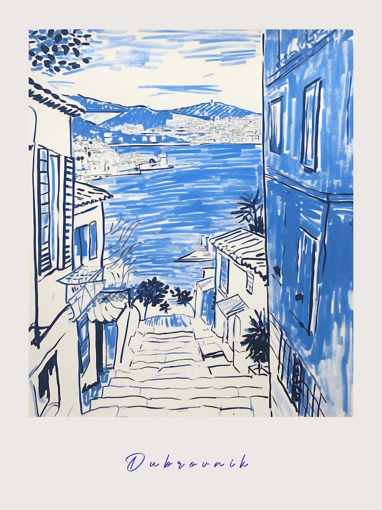 Dubrovnik Croatia 3 Mediterranean Blue Drawing Poster Art Print by ...