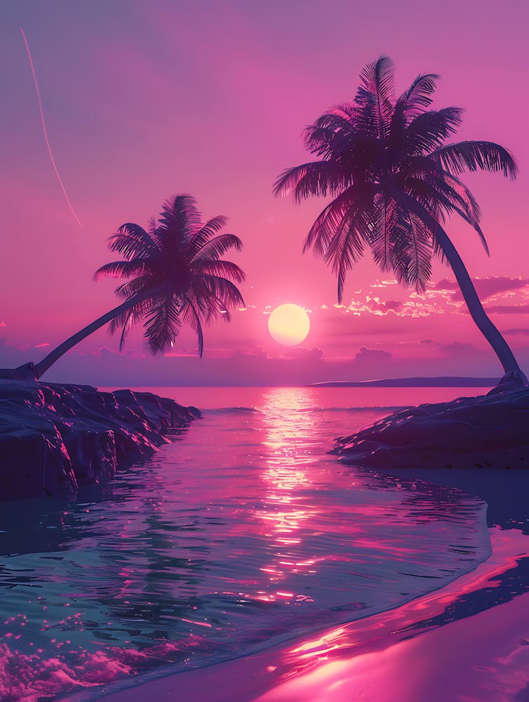 Synthwave Sunset At The Beach 15 Art Print by BestArt – Fy!