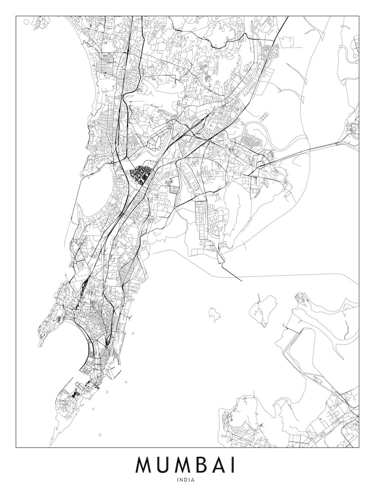 Mumbai White Map Art Print by multipliCITY – Fy!