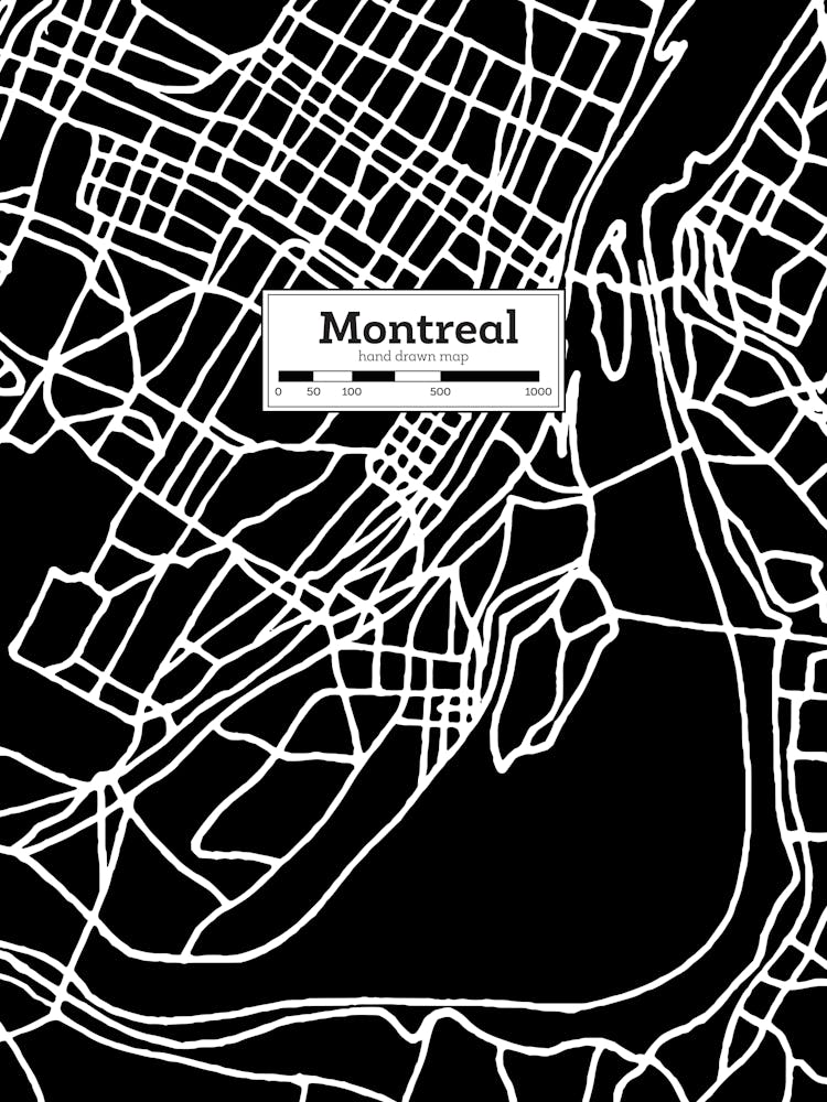 Montreal City Map — Hand-drawn map, vector black map Art Print by ...